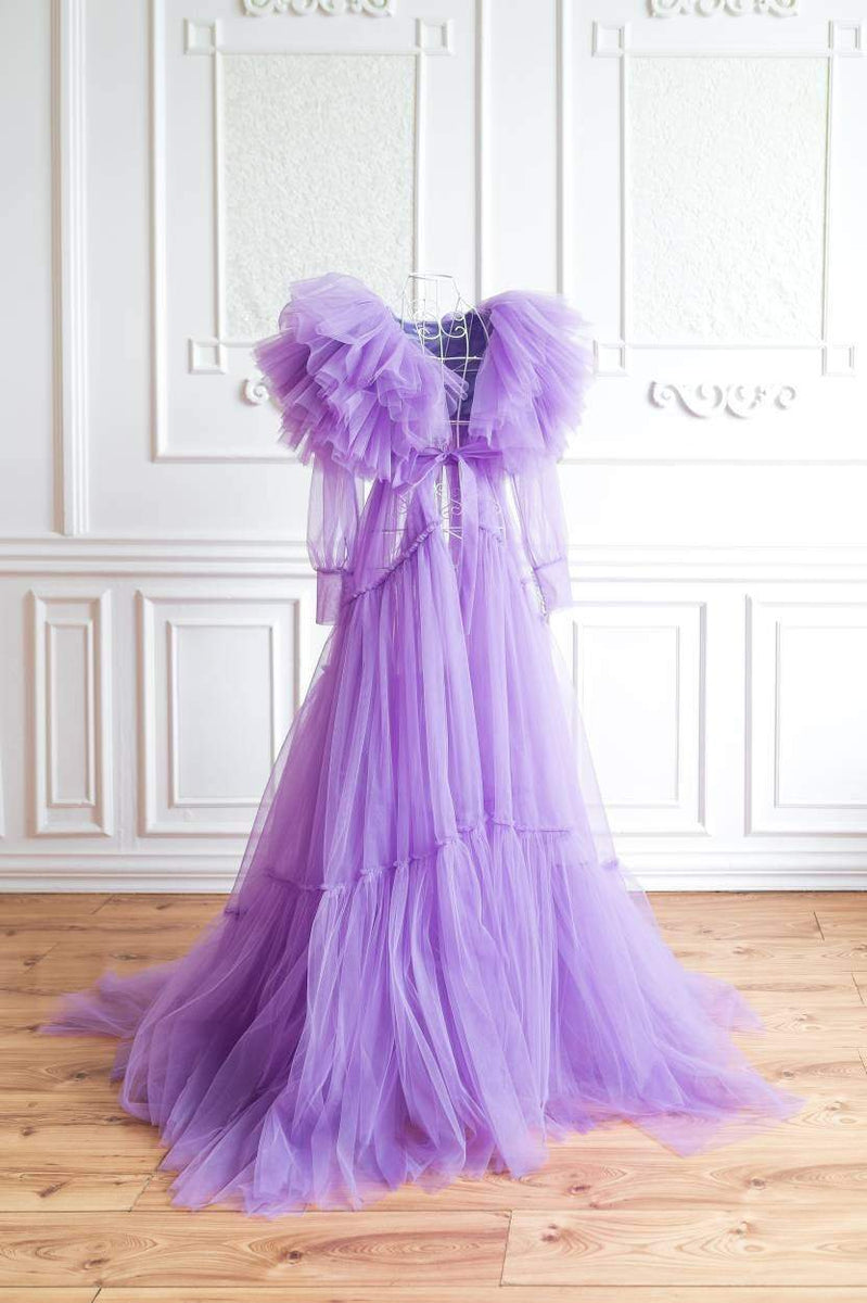 Shop Lavender Tulle Maternity Robe for Photoshoot, Tiered Photoshoot ...