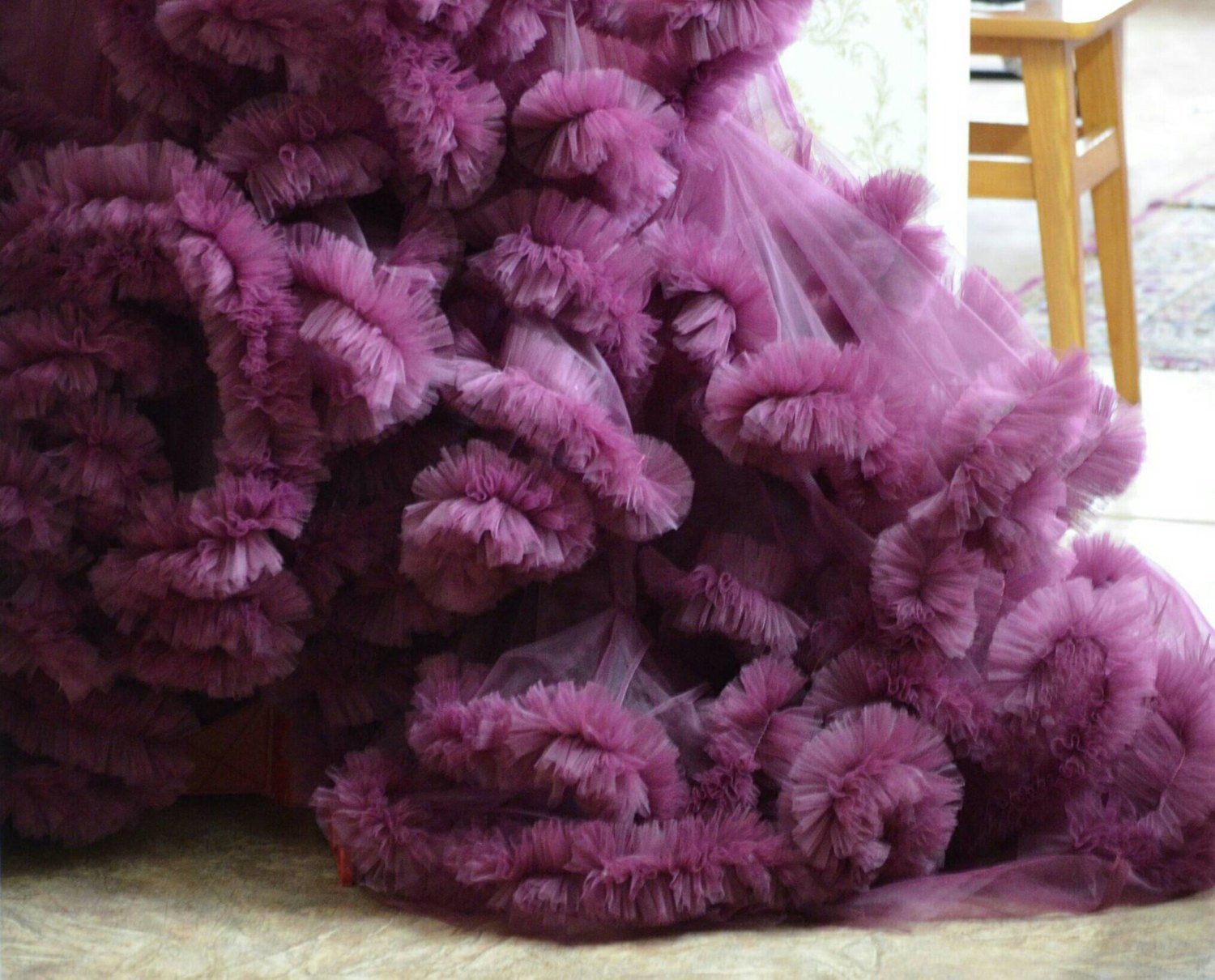 Maternity Ruffled Tulle Dress Photoshoot Pregnancy Purple Cloud Dress
